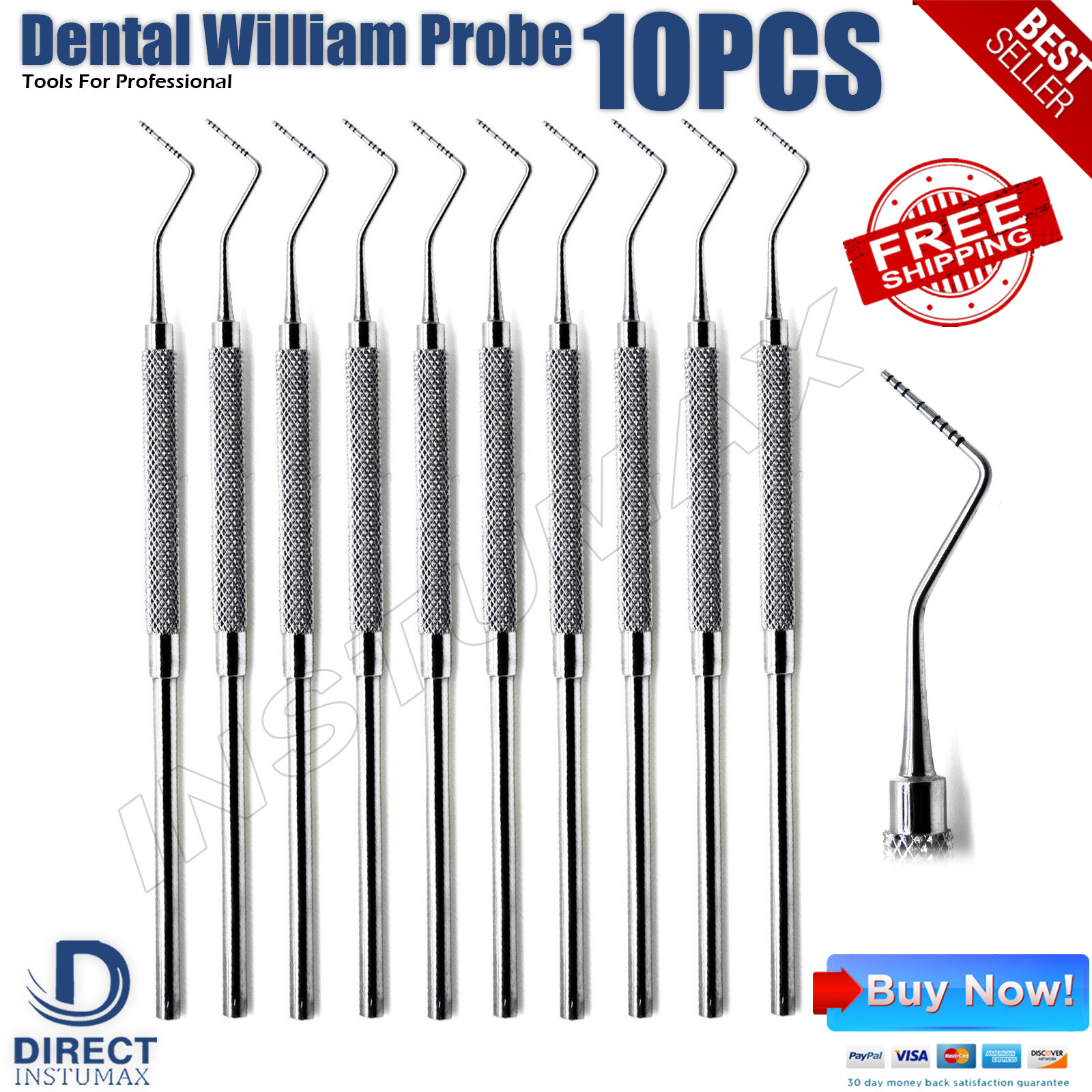 10-Peices Perio Probe William Dental Periodontal Probes Color Coated ...