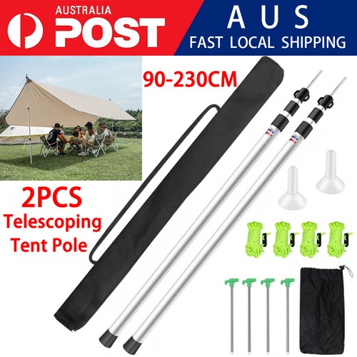2X Kit Aluminum Camping Tarp Poles Telescoping Tent Pole Adjustable ...