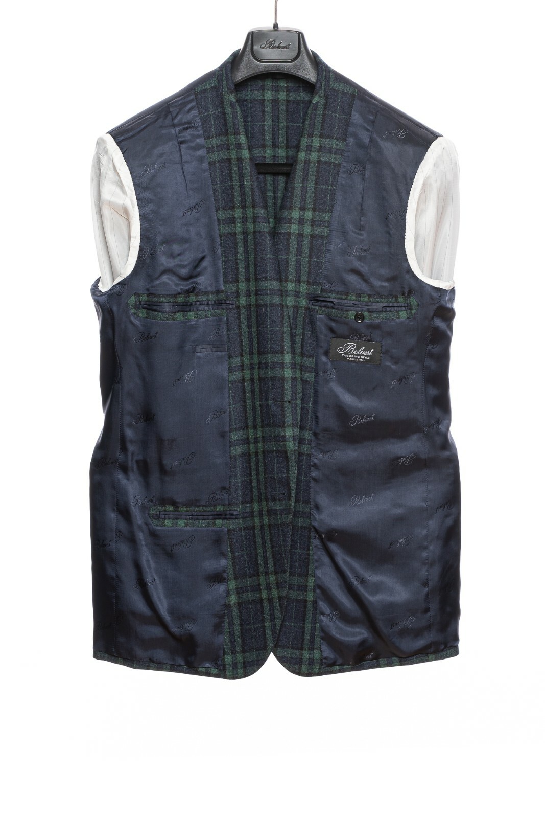 $2450 BELVEST Blue Wool Silk Check Jacket + Vest Double Breasted 44 US ...