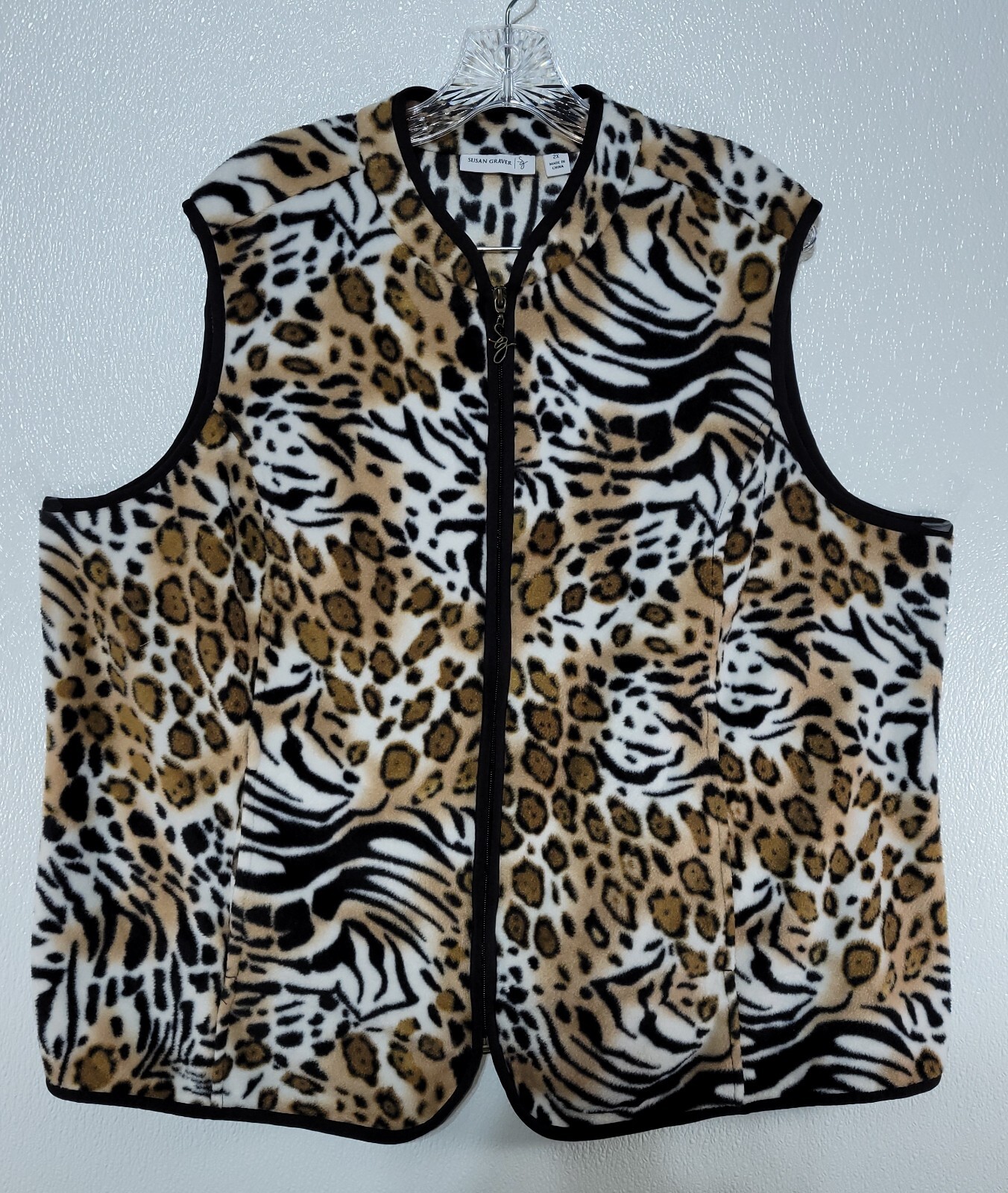 Susan Graver Women's Animal Printed Full Zip Fleece Vest Size 2XL Slit ...