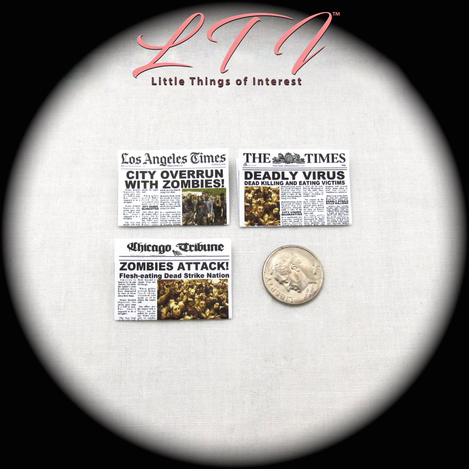 ZOMBIE APOCALYPSE NEWSPAPER Dollhouse 1:12 Scale Miniature Zombie ...