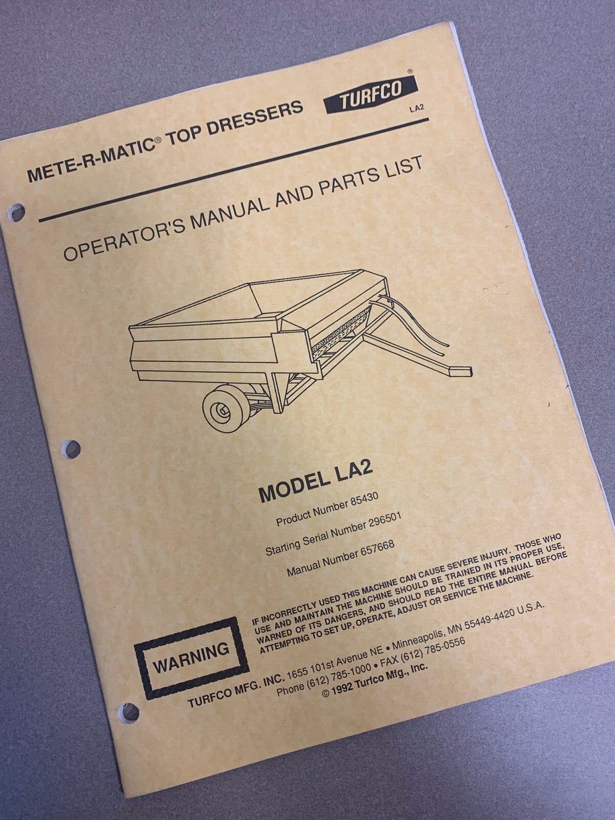 TurfCo LA2 Mete-R-Matic Top Dresser Parts Manual Service MeterMatic LA ...