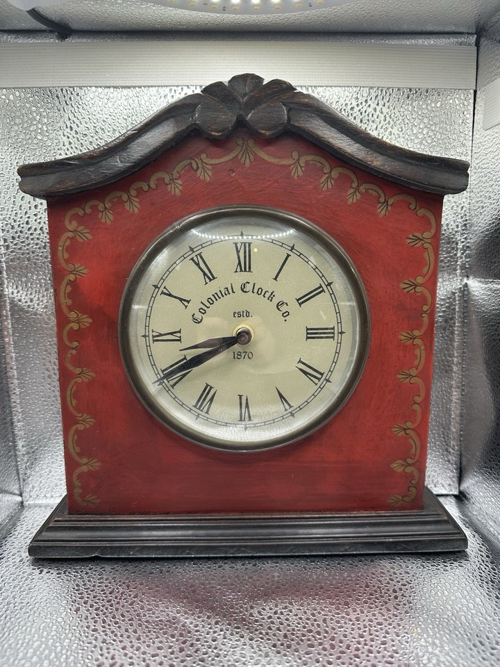 VTG Colonial Clock Co. Shelf Clock - Est. 1870, Reddish Brown w/ Gold ...