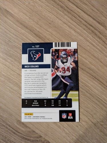 2021 Panini Contenders Nico Collins Rookie Playoff Ticket On Card ...