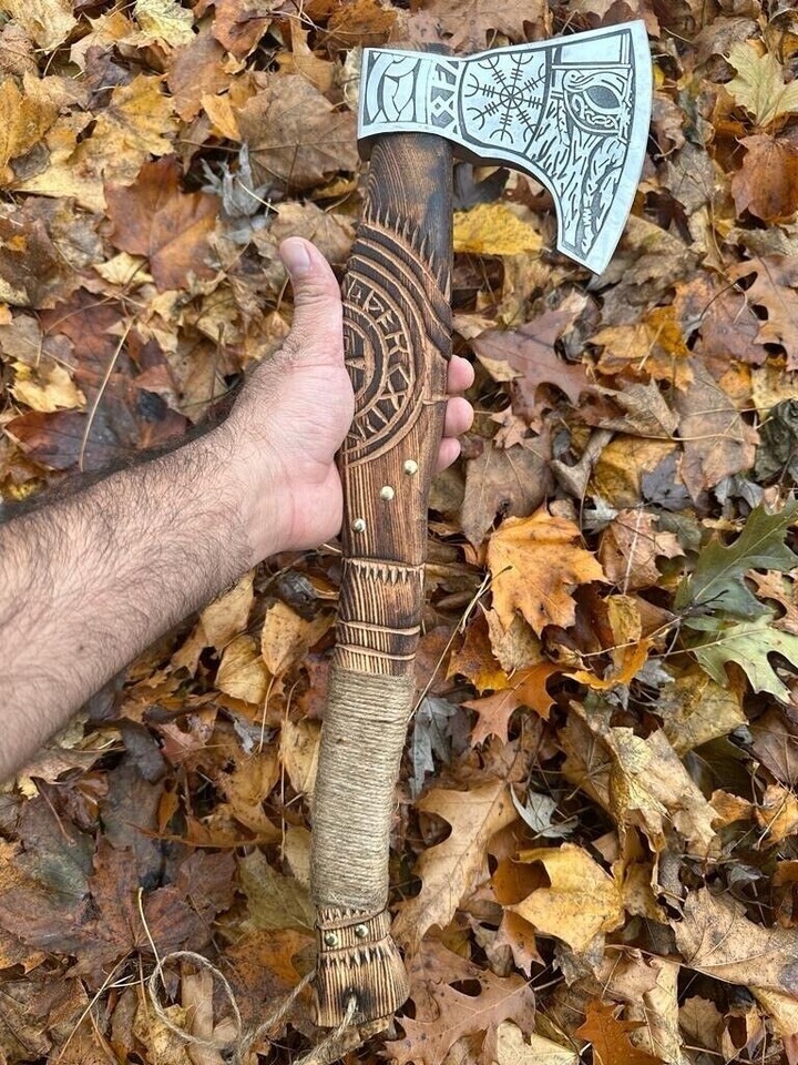 CUSTOM HAND FORGED Carbon Steel Viking VALHALLA Axe Tomahawk Throwing ...