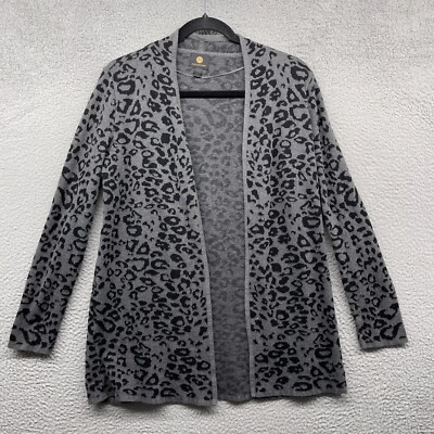 JM Collection Womens Open Cardigan Sweater Gray Leopard Long Sleeve ...