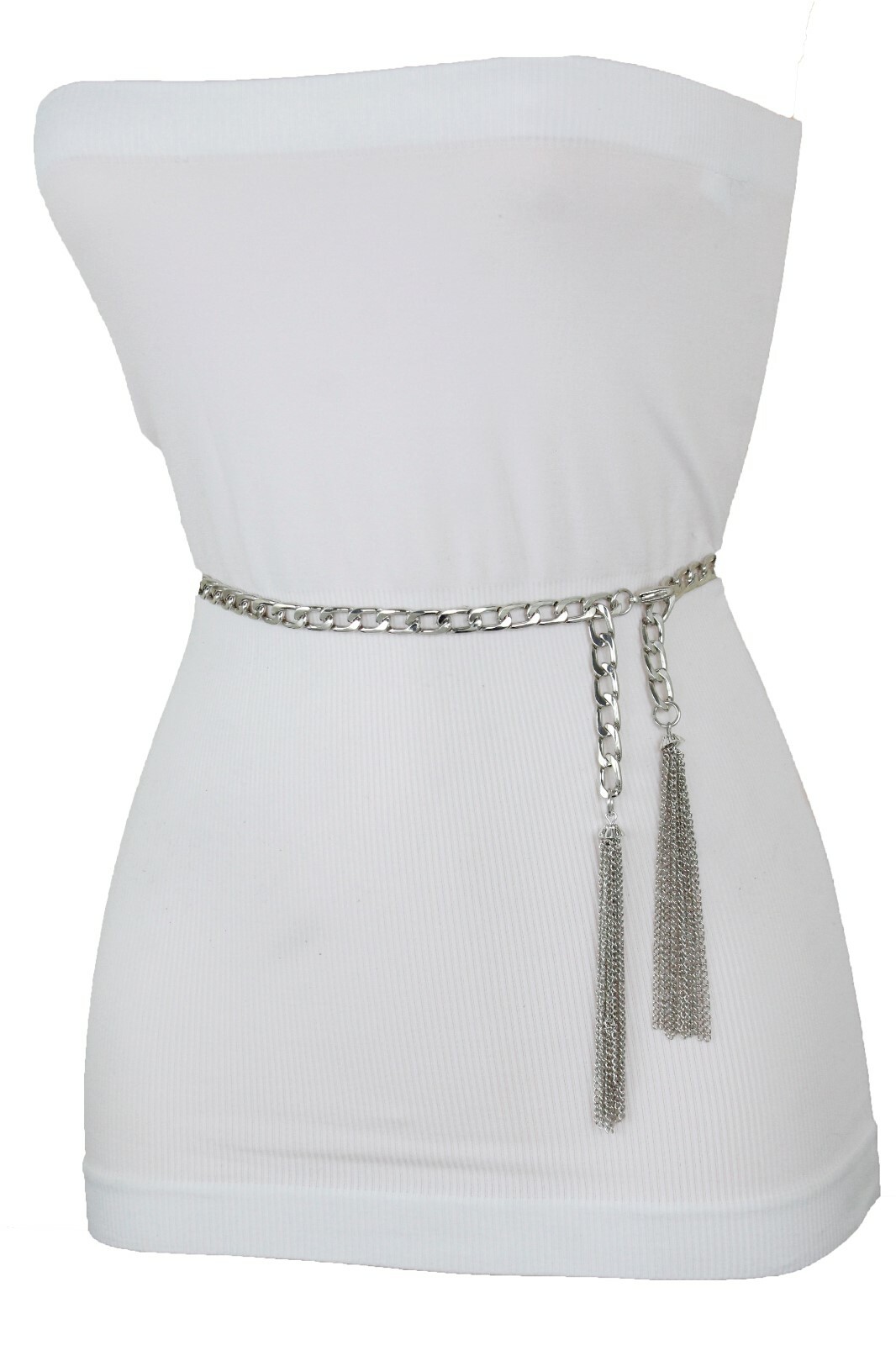 Women Classic Fashion Style Belt Silver Metal Chain Tassel Long Fringes ...