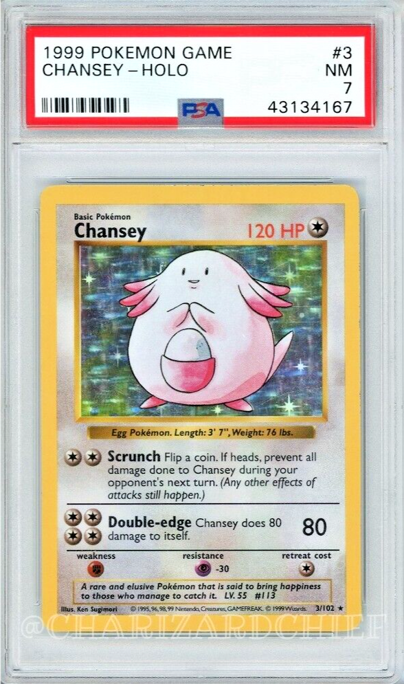 SHADOWLESS CHANSEY 3/102 HOLO RARE ORIGINAL 1999 BASE SET POKEMON CARD ...