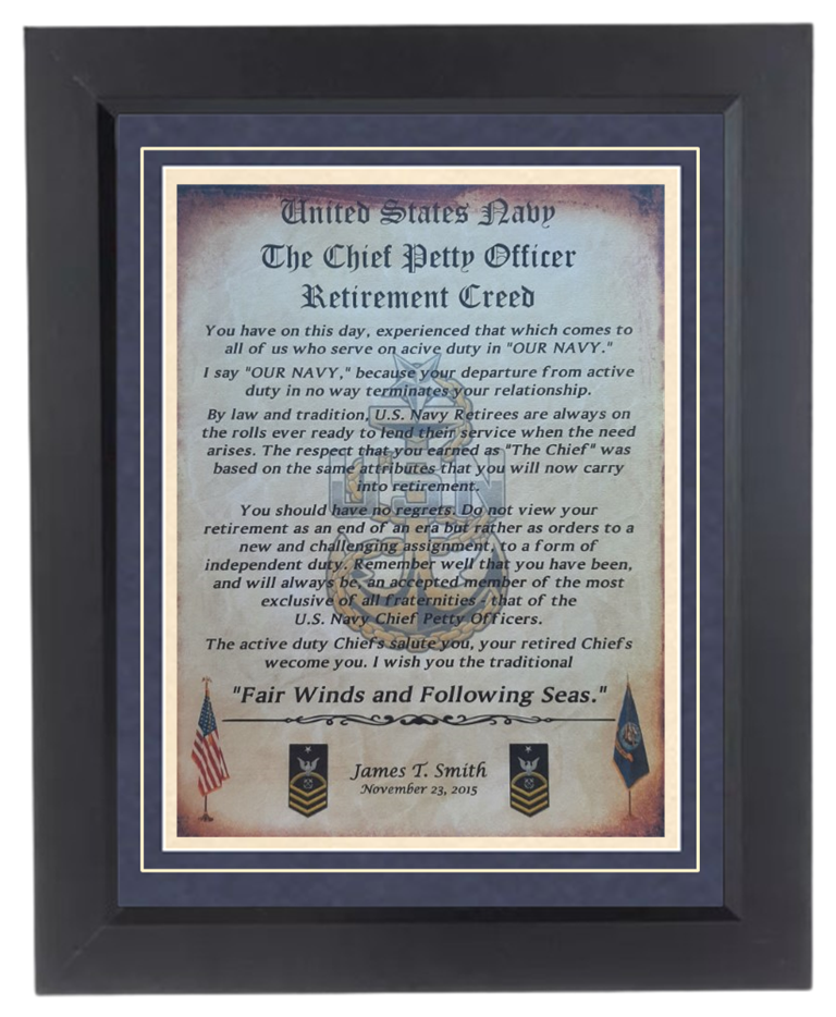 MC-BEST: NAVY Retired Chief Petty Officer CPO Creed Framed Matted ...