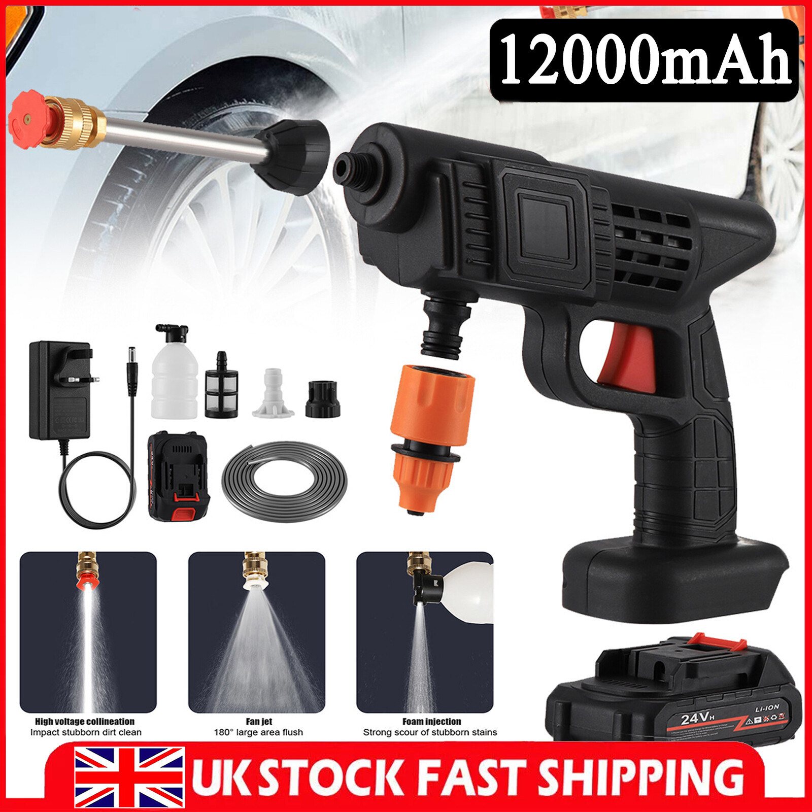 Cordless Car Pressure Washer Water High Power Jet Wash Cleaner Portable ...