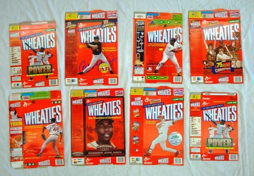 8 Wheaties Baseball Boxes Power Hitters, Aaron, McGwire, Gwynn, Ripken ...
