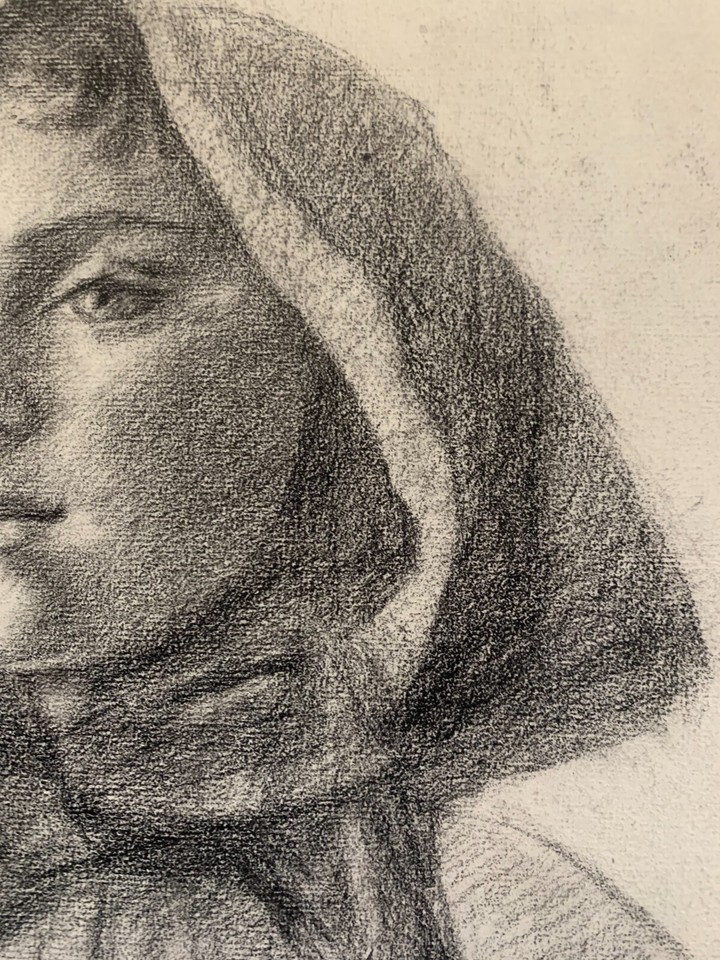 Drawing Charcoal Portrait A Young Woman With Cape Small Chaperon Red ...