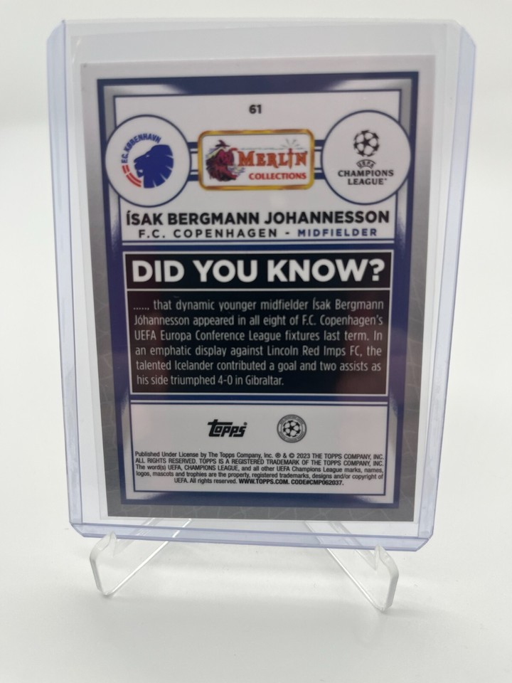 2022 Topps Chrome Merlin Isak Bergmann Johannesson Speckle Refractor ...