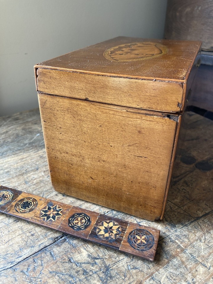 ANTIQUE 18th C Georgian Era Fancy Inlayed Tea Caddy Box Conch Shell ...