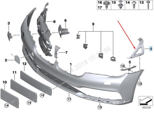 BMW 7 G11 FRONT BUMPER RIGHT UPPER BRACKET 51117357202 7357202 2016 NO ...