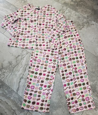 Ladies NICK & NORA Pink Pajama PJ Set Candy Chocolates Sweets Silver ...