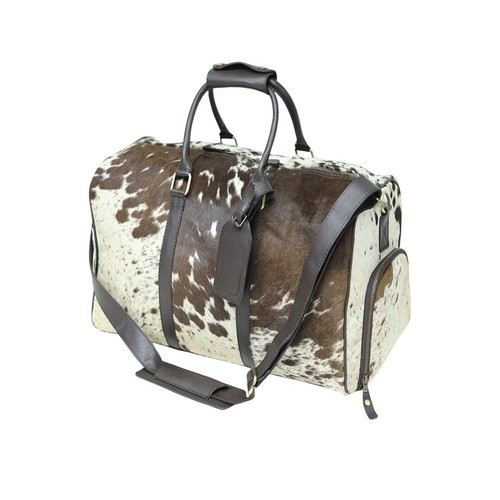 Real Cowhide Leather Hairon Travel Bag – Large Duffle Weekender Carry ...