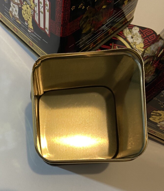 Vtg Asian Style Nesting Canister Tin Litho Stacking Nevco Set Of 3 Hong ...
