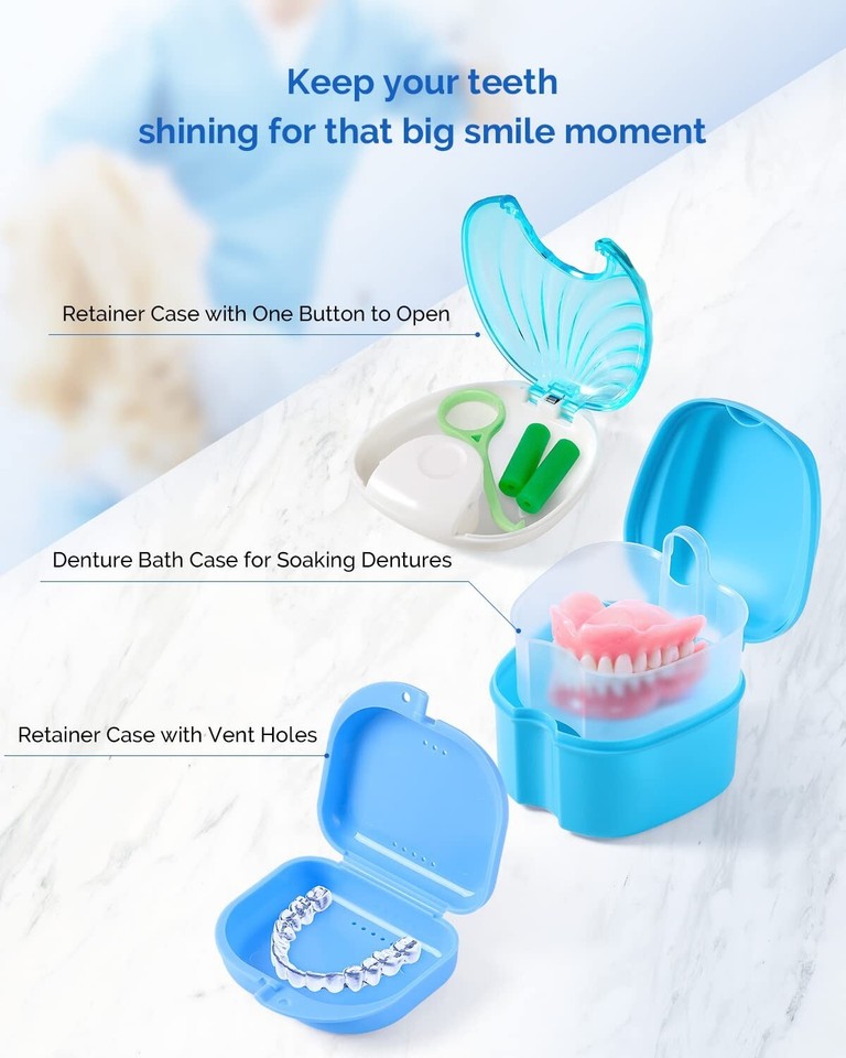 JMU Denture Bath Case Retainer Box w/ Strainer, Apple Shaped False ...
