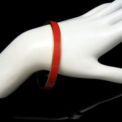 MONET Vintage Bangle Bracelet Bright Red Enamel Gold Plated Mod Design ...