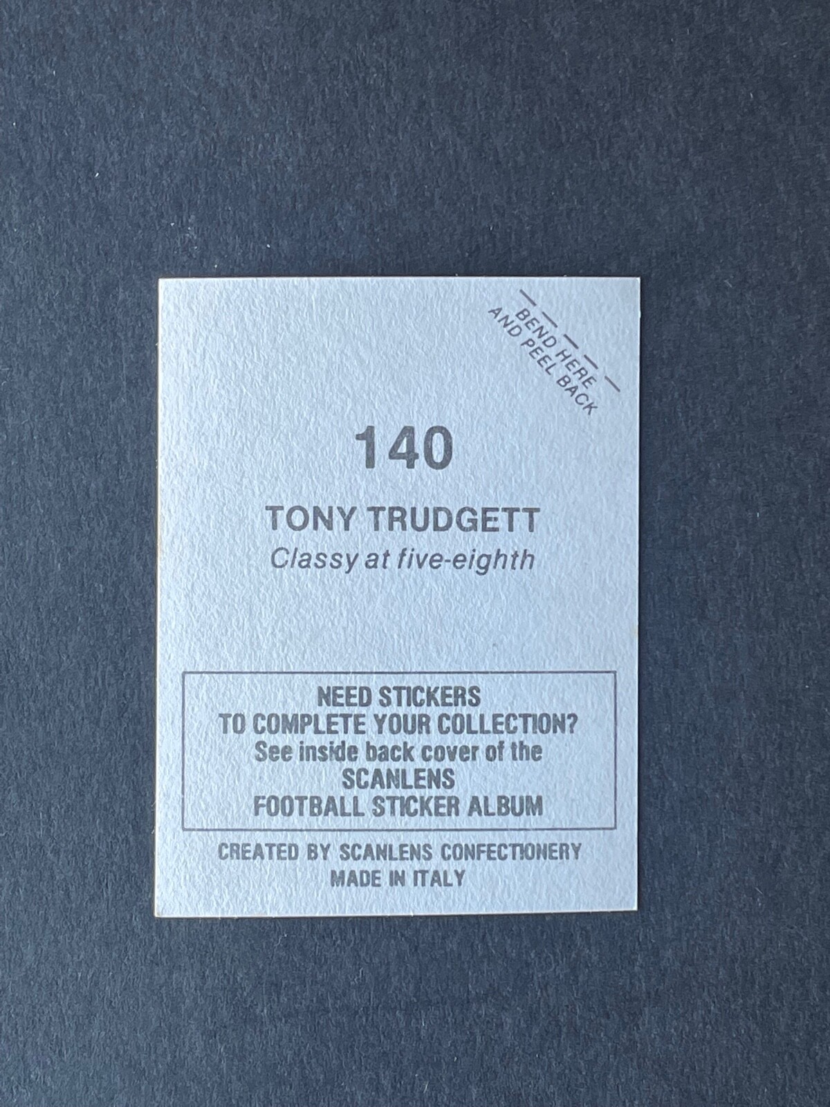 Tony Trudgett 1983 Scanlens Rugby League Sticker StGeorge Dragons # 140 ...
