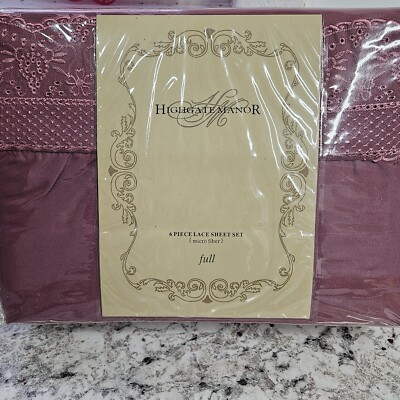 Highgate Manor Full 6pc Sheet Set Embroidered Lace Cranberry Micro ...