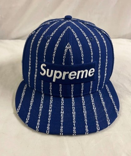 SS19 Supreme Text Stripe New Era Blue Hat Box Logo Wool Baseball Cap | eBay