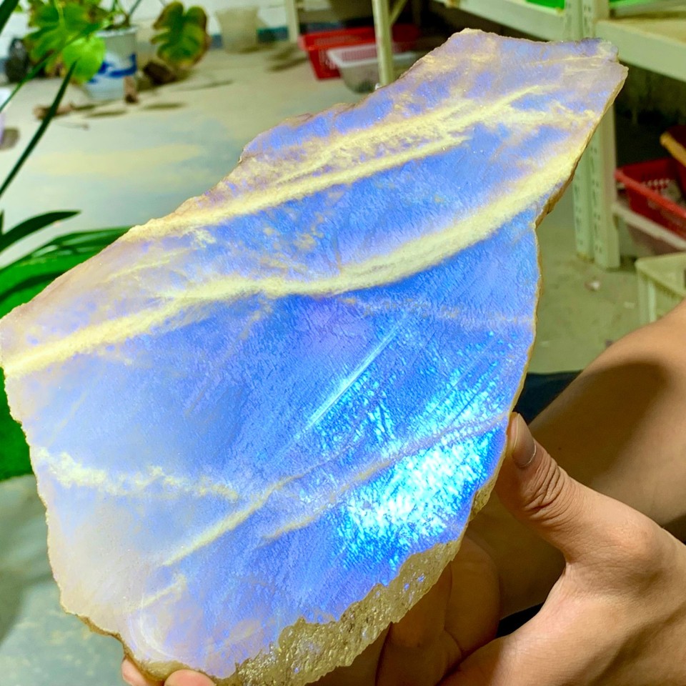1.73LB Natural Flashy blue Moonstone Sunstone Crystal Slab Specimen/Sri ...