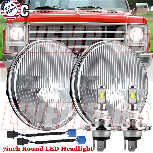 Black 7Inch Round Led Headlight Hi-Lo Beam For Chevy C10 C20 Pickup G10 ...