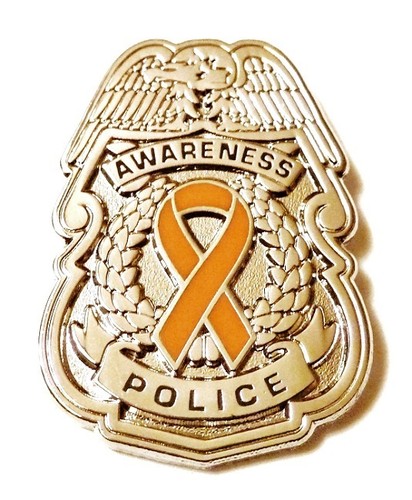 Orange Awareness Ribbon Pin Police Badge Officer Sheriff Cop Cancer ...