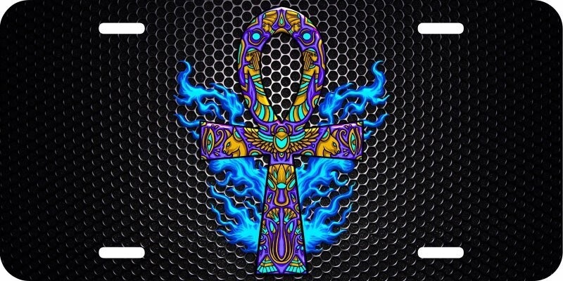 Egyptian Ankh Golden Blue Fire Horus Aluminum Car Vanity Plate Tag ...