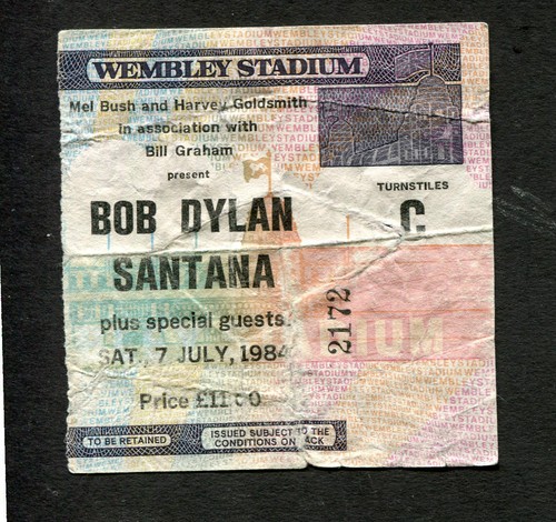 1984 Bob Dylan Santana Concert Ticket Stub Wembley Stadium UK Bill ...