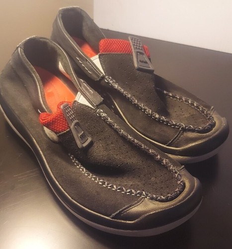 * Crocs Linden Loafers Men's 9 Black Red Leather Slip On Boat Shoes ...