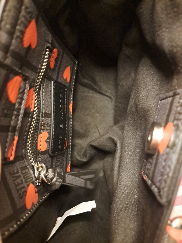 Steve Madden BJUNE Square Mini Tote Black and Red With Heart Poms | eBay
