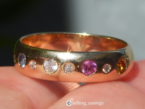 14K YELLOW GOLD DIAMOND PINK YELLOW SAPPHIRE GYPSY FLUSH SET 6MM WIDE ...