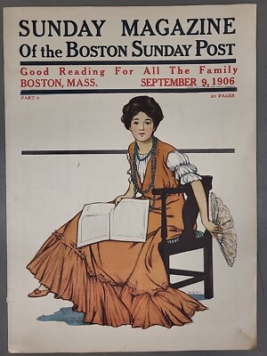 Sunday Magazine of Boston Sunday Post 1906 Cover Woman with fan Color ...