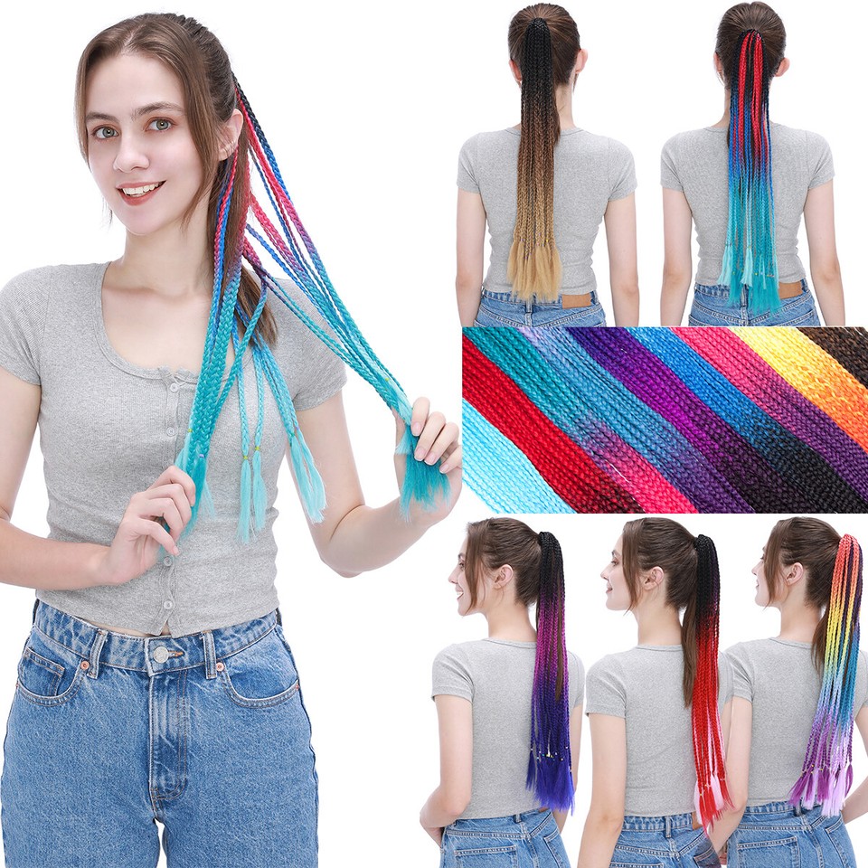 Rainbow Box Braids Pigtail Ponytail Wrap Ponytail Twist Braiding Hair ...