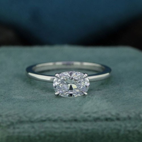 2.69Ct Oval Lab Grown Diamond East West Solitaire Engagement Ring 14K White Gold | eBay