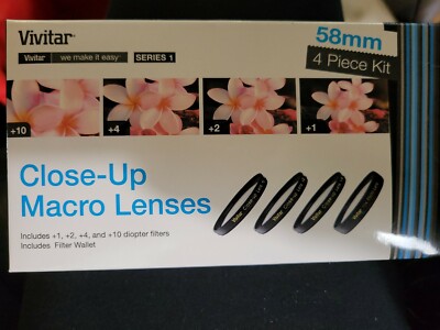 New Vivitar 1 2 4 10 Close Up Macro Lenses Set of 4 with Pouch 58mm Kit ...