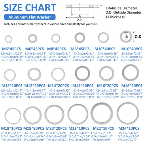 470Pcs Automotive Oil Drain Plug Gasket Aluminum Alloy Metric Flat ...