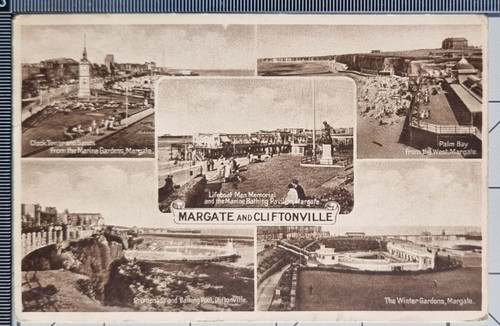 OLD POSTCARD 1938 MARGATE AND CLIFTONVILLE MULTI VIEWS LIFEBOAT MEN ...