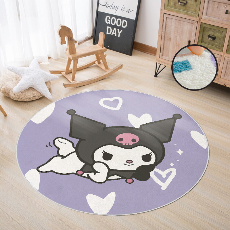 Cute kuromi Door Mat Cartoon Rag Rug Floor Mats Round Bedroom Bedside ...