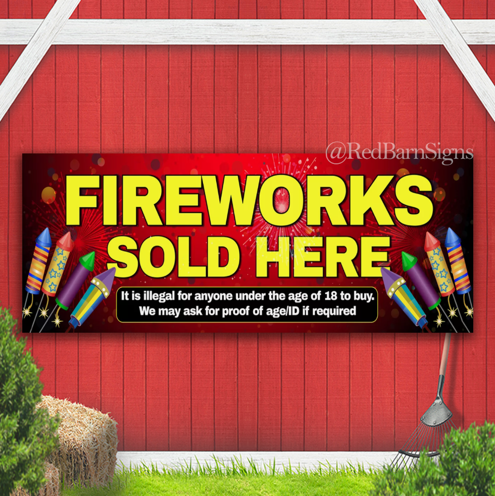 FIREWORKS SOLD HERE Printed BANNER OUTDOOR SIGN Eyelets | eBay