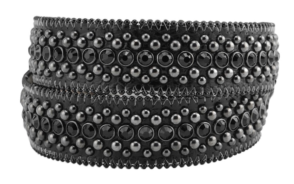 BB Simon Veronica Belt Jet Black Crystal Leather Rap Rapper 30 32 34 36 ...