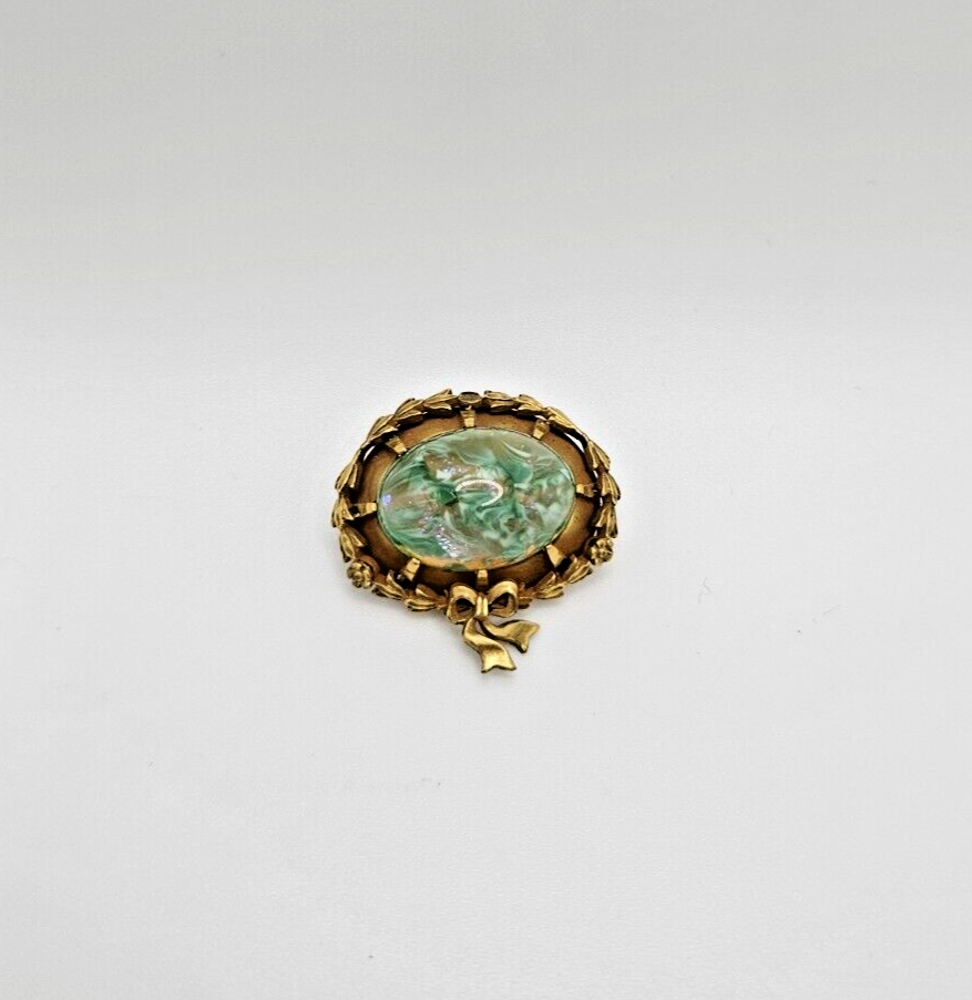 Antique Victorian PSCO signed Circle Pin Brooch Gold tone green stone ...