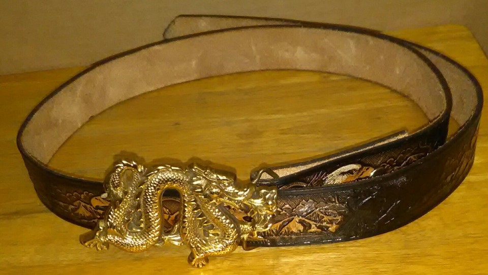 1981 BARON BUCKLE DRAGON FIRE FLAME LEATHER BELT 55 Inch | eBay