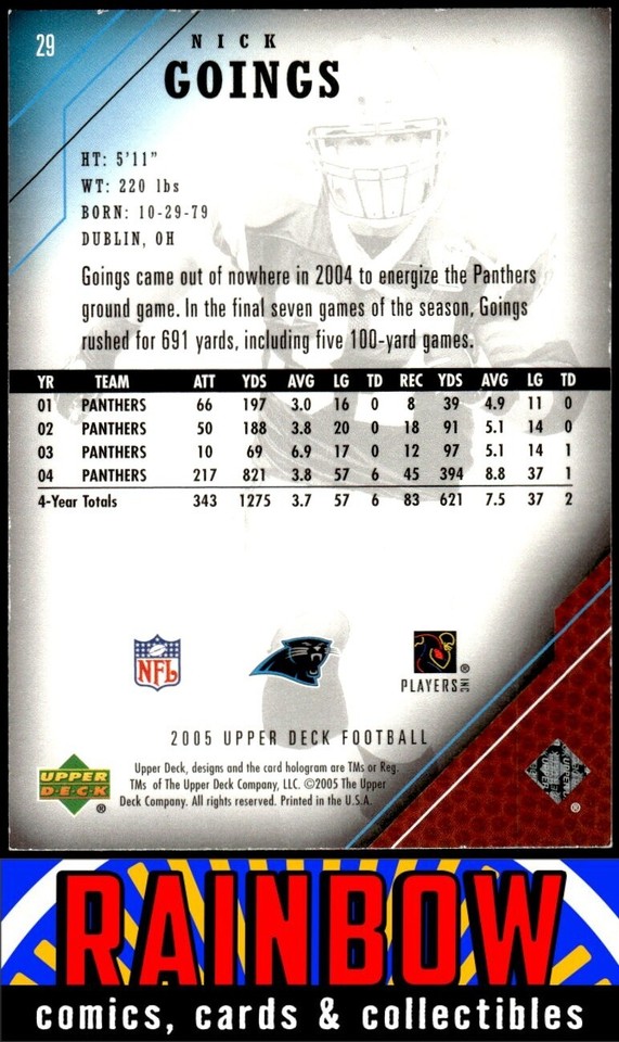 2005 Upper Deck #29 Nick Goings Carolina Panthers | eBay