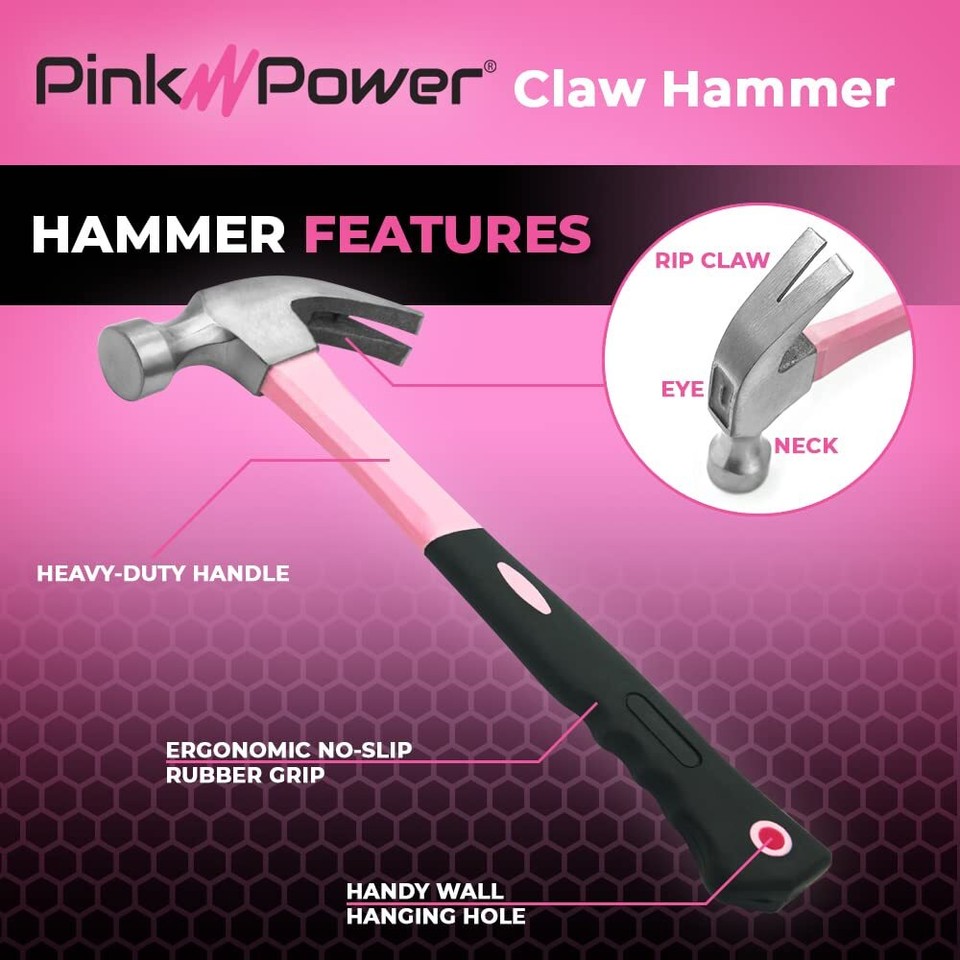 16oz Pink Mini Claw Hammer Slip Resistant Handle All Purpose Women's ...