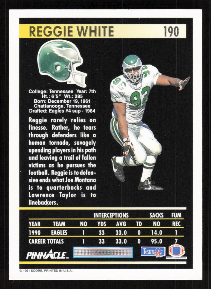 1991 Pinnacle #190 Reggie White Card TCCCX | eBay