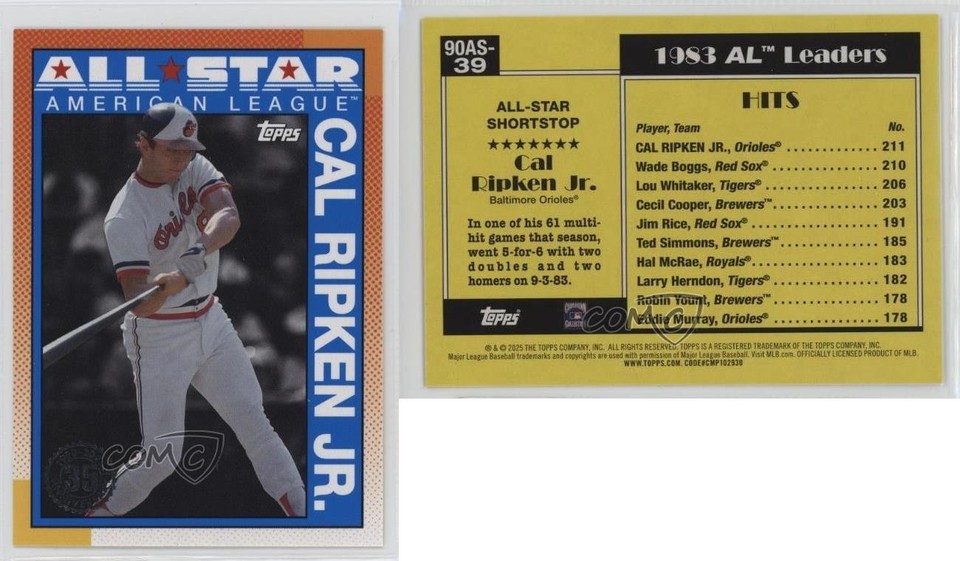 2025 Series 2 1990 Topps Baseball All-Stars Blue Nameplate Cal Ripken ...